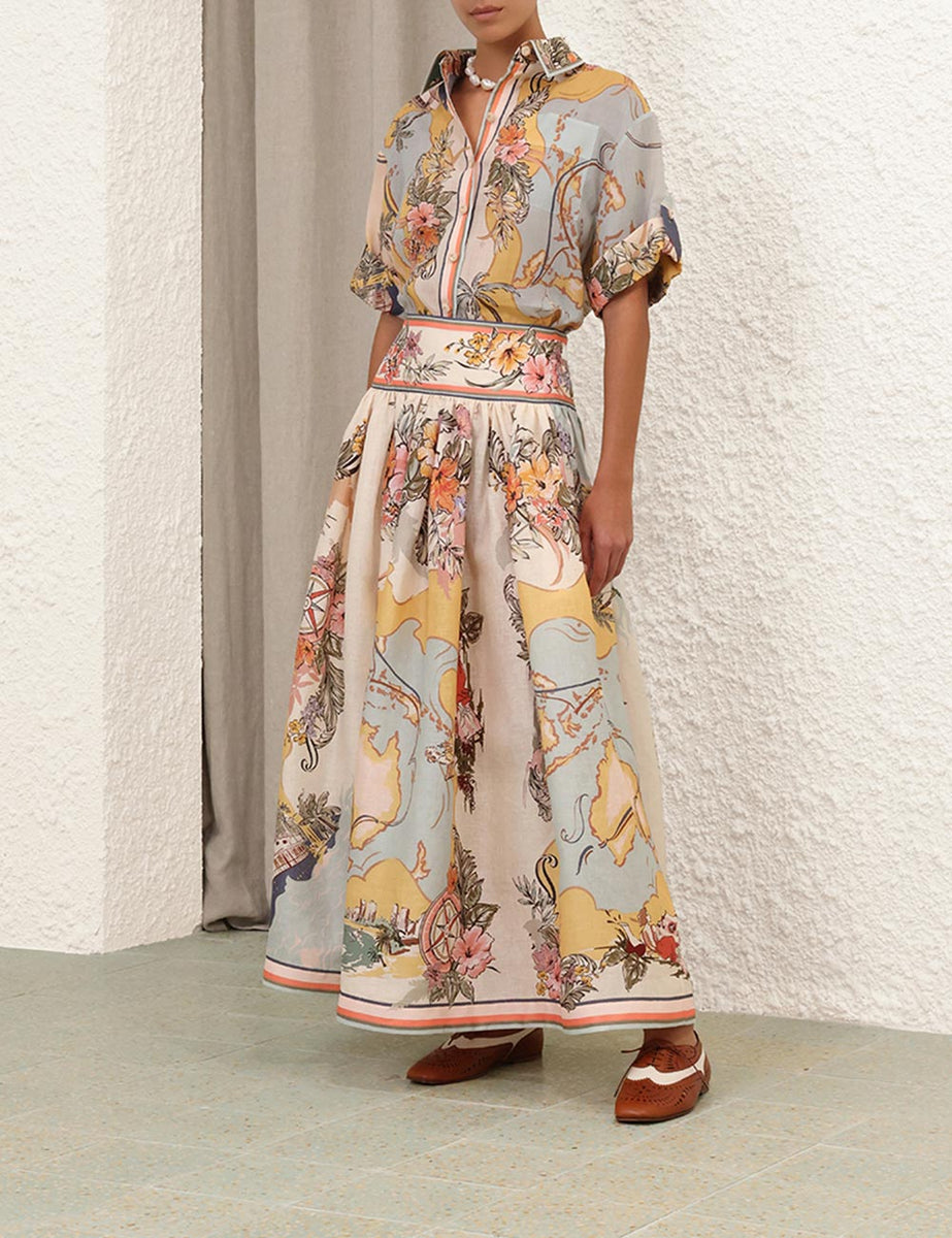 Tallow Midi Skirt in Nautical Map – ZOË